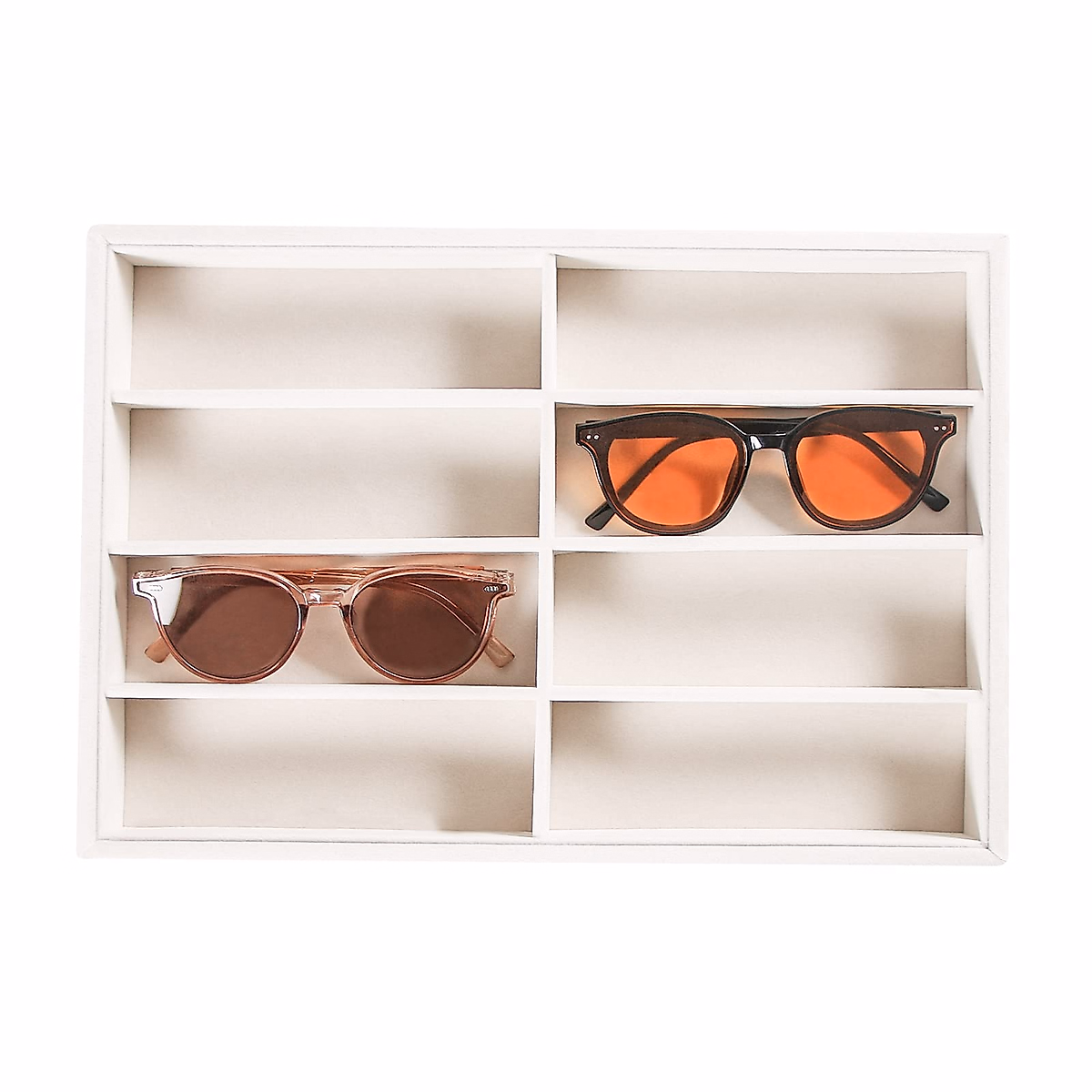 Pangkeep 8 Grid Sunglass Organizer,Glasses Holder,Beige Eyeglass Display Tray,Glasses Storage Organizer for Men Women.