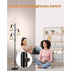 LEPOWER Tree Floor Lamp, Industrial Floor Lamps for Living Room with Multi Head, Dimmable Floor Lamp, LED Standing lamp Edison Bulbs, Pole Tall Lamp for Bedroom Office Black