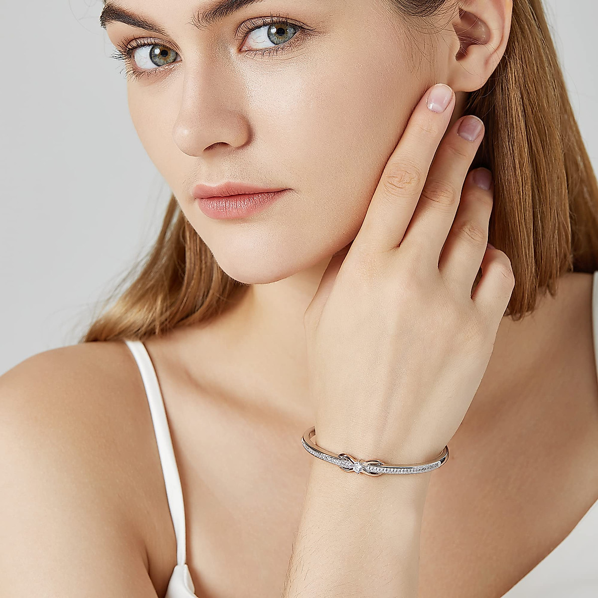 Praelinos Infinity Love Symbol Bracelet for Women 18K White/Rose Gold Plated Bracelet Silver Tone Jewelry 5A Cubic Zirconia Bracelets Mothers Day Valentine's Day Christmas Gifts for Mom