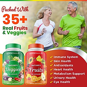 Superfood 180 Fruit and 180 Veggie Capsules -100% Whole Natural Superfood - Maintain Energy Levels, with Aloe Vera - Grown and Made in The USA (90 Count (Pack of 4)
