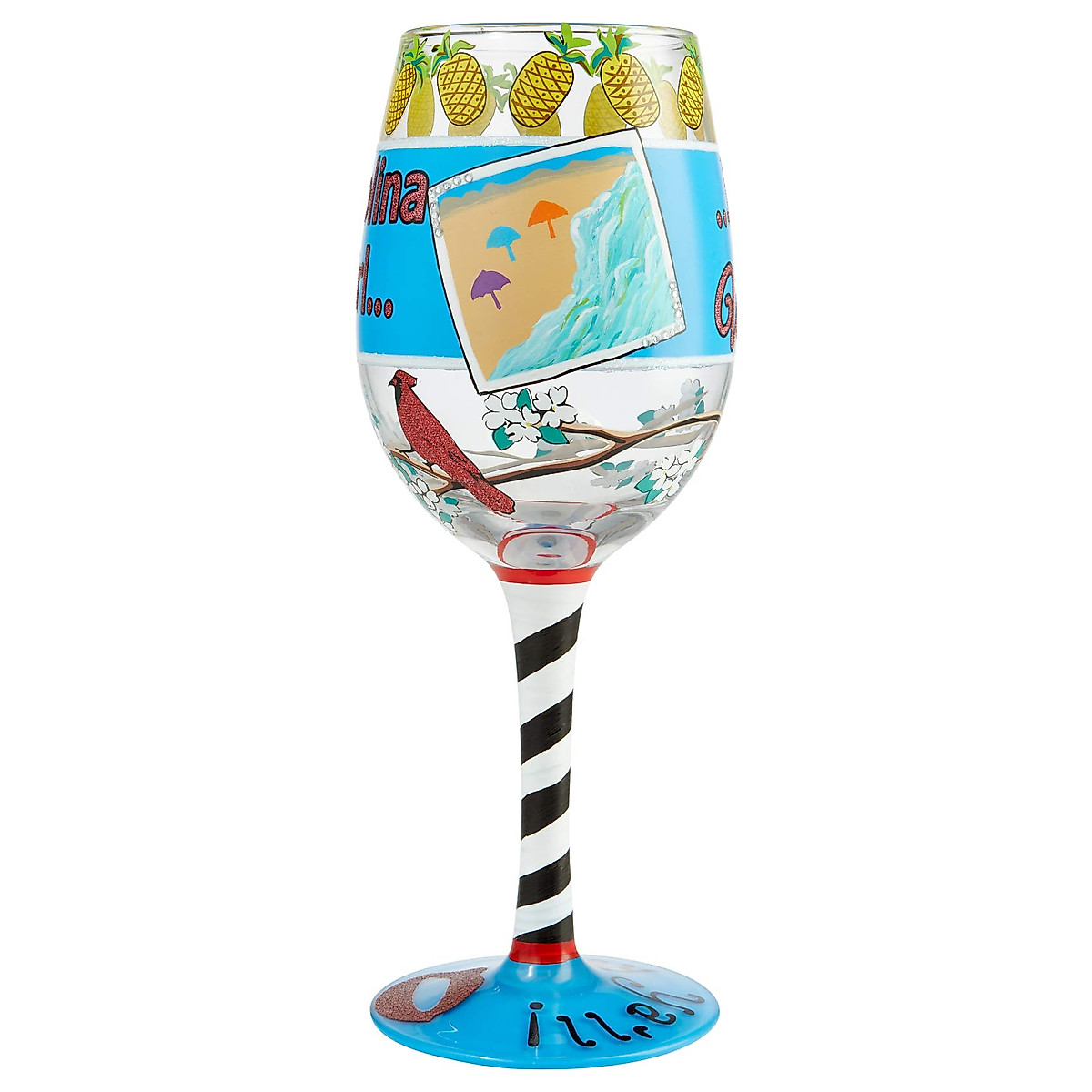 Enesco Designs by Lolita Carolina Girl Hand-Painted Artisan Wine Glass, 15 Ounce, Multicolor