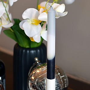 8 Piece Black Grey White Gradient Taper Candles, 2 Boxed Sets of 4, Hand Dipped, Dripless, 7 Hours Burn Time, Paraffin Wax, 7.75 Inches