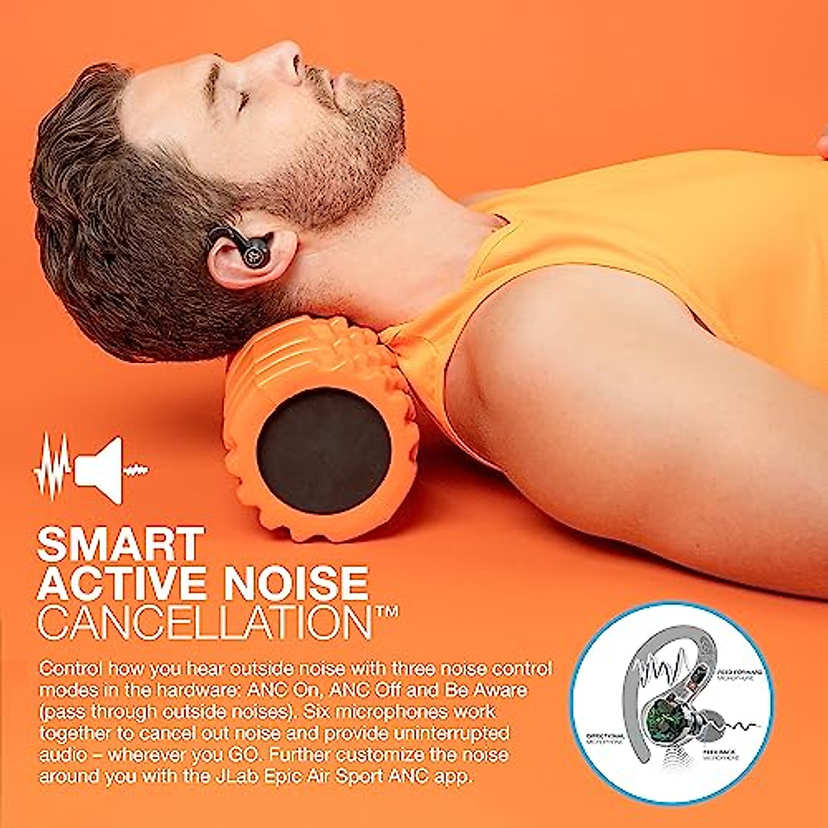 JLab Epic Air Sport ANC Gen 2 True Wireless Bluetooth Earbuds | Headphones for Working Out | IP66 Sweatproof | 15-Hour Battery Life +55-Hour Charging Case | Music Controls | 3 EQ Sound Settings | Tile