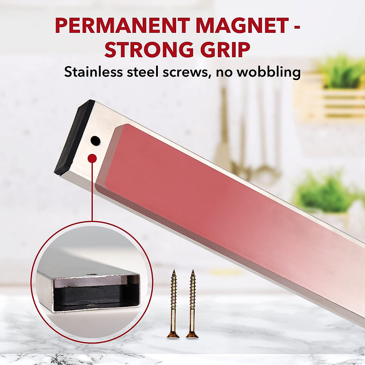 HONJO-MULLER Magnetic Knife Holder for Wall - 12 Inch Steel Knife Magnetic Strip | Home Kitchen Utensil Organizer for Easy Storage | Strong Magnet Strip for Knives and Utensils, Easy to Install