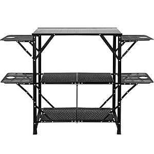 VEVOR Camping Kitchen Table, Aluminum Folding Portable Outdoor Cook Station with 4 Iron Side, 2 Shelves & Carrying Bag, Quick Installation for Picnic BBQ Beach Traveling