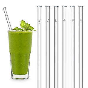HALM Glass Straws - Earth Day Charity Edition - 6 Reusable Drinking Straws engraved with Endangered Animals - 20 cm (8 in) x 0.9 cm - Made in Germany - Dishwasher Safe - Eco-Friendly