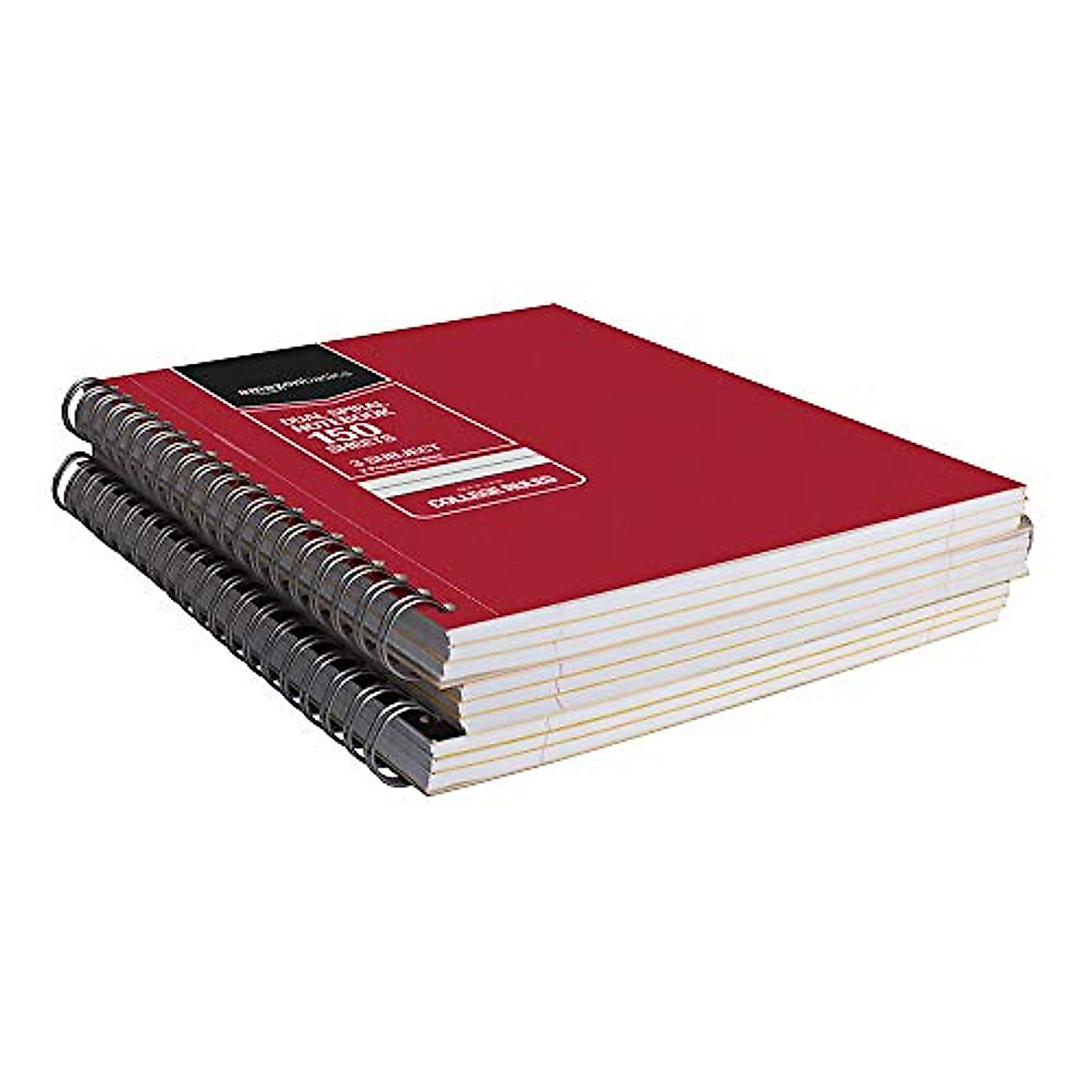 Amazon Basics College Ruled Wirebound 3-Subject 150-Sheet Notebook with Pocket Divider - Pack of 3, 10.5 x 8 Inch, Black / Red / White