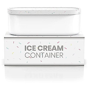 BALCI - Ice Cream Container - 2 Quart - Perfect Reusable Freezer Storage for Homemade Ice Cream Tubs for Sorbet, Frozen Yogurt and Gelato! - Flexible Silicone Lids, Long Scoop - White with Sprinkles