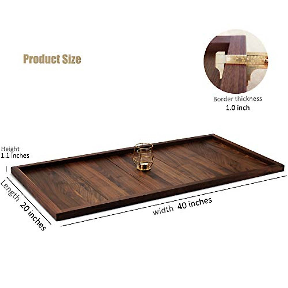 MAGIGO 40 x 20 Inches Extra Large Extra Long Rectangle Black Walnut Wood Ottoman Tray, Serve Tea, Coffee Classic Wooden Decorative Walnut Serving Tray