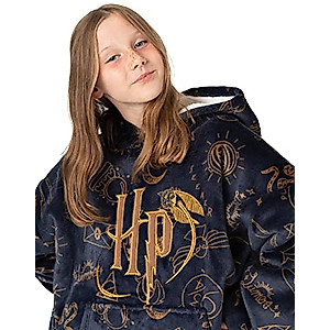Harry Potter Girls Wearable Blanket Hoodie | Childrens Hooded Sherpa Fleece Pullover HP Hogwarts | Kids Sherpa Lined