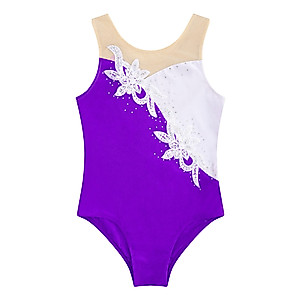 VernLan Gymnastics Leotards for Little Girls One-piece Sparkle Metallic Sleeveless Rhinestone Dancing Athletic Leotards Purple 6 Years