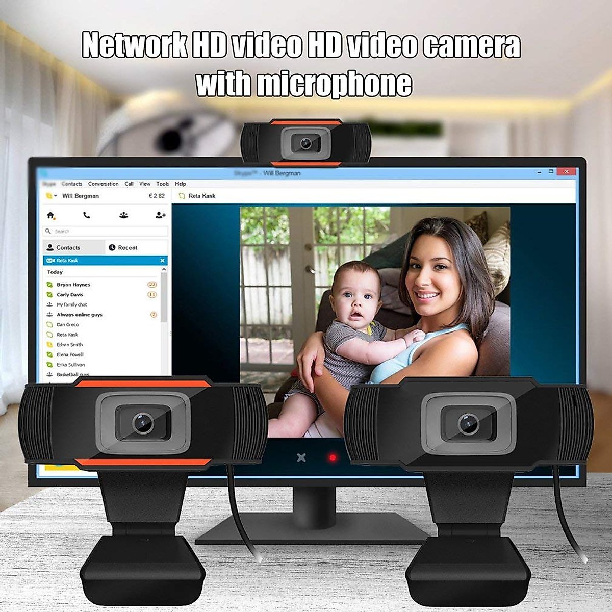 Webcam HD Auto Focus Web Camera with Microphone Widescreen USB Computer Camera for PC Laptop Desktop Mac Streaming Video Calling Recording Video Conference Online Teaching Business Gaming (A)