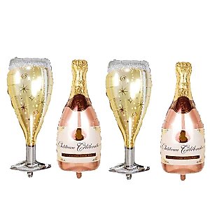 4 PCs Golden & Pink Champagne Goblet Wine Glasses and Bottles Mylar Foil Helium Balloons, 39 in Home Party/Graduation/Family Celebration/Birthday/Camping/indoor/outdoor pop Decoration (JOOZZE)