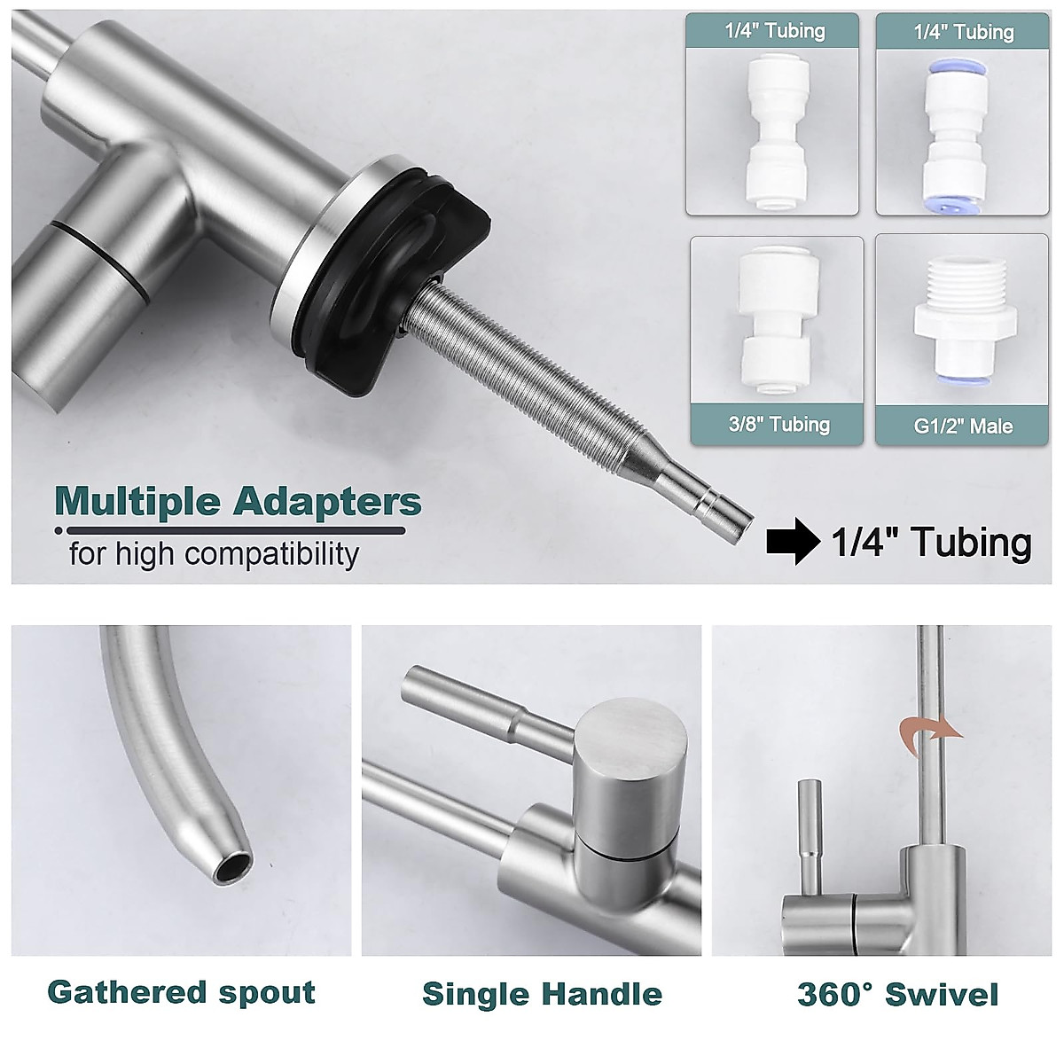 Kitchen Faucet and Water Filter Faucet Combo, WOWOW Stainless Steel Kitchen Sink Faucet with Drinking Water Faucet for Reverse Osmosis or Water Filtration System, Brushed Nickel