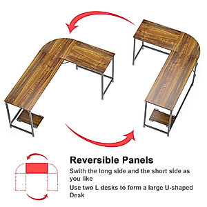 Weehom Reversible L Shaped Computer Desk, Large Corner Computer Gaming Desks for Home Office, Sturdy PC Laptop Workstation Wooden Table with Lots of Leg Room and Surface Top Space
