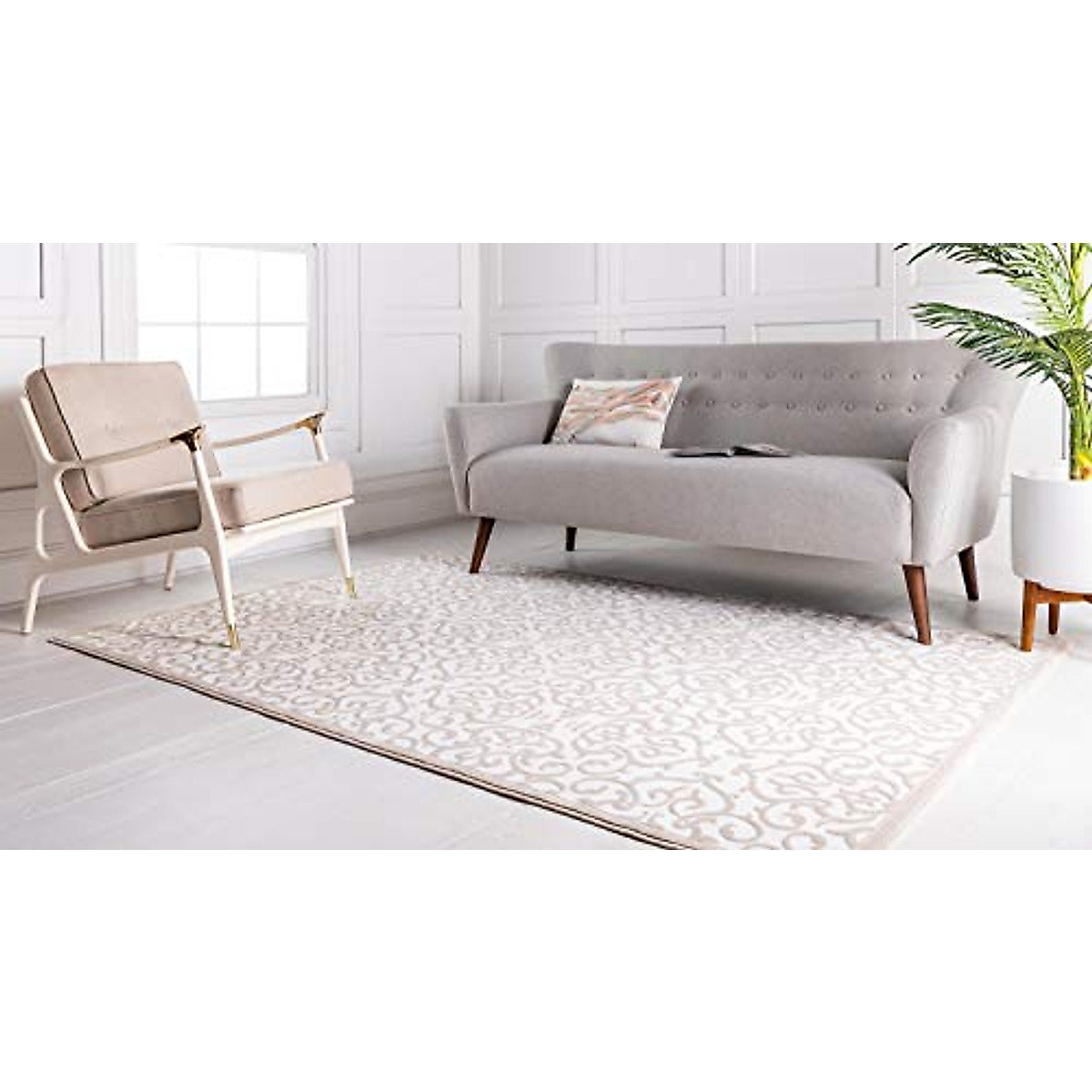 Unique Loom Rushmore Collection Area Rug - Johnson (5' 1" x 8' Rectangle, Snow White/ Beige)