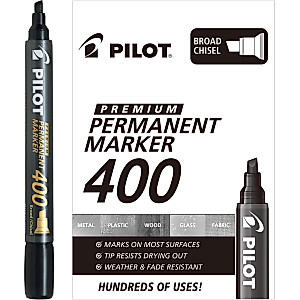 PILOT Premium 400 Permanent Markers, Broad Point Chisel Tip, Black Ink, Box of 12 (SA4-BLK)