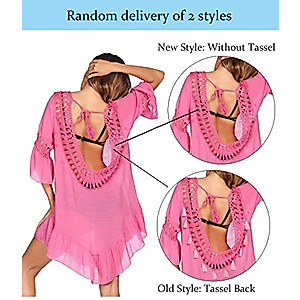 Ekouaer Swimsuit Coverup for Women Loose Bikini V Neck Coverups 3/4 Sleeves Beach Cover Dresses for Vacation