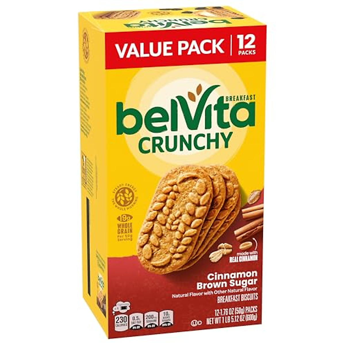 belVita Cinnamon Brown Sugar Breakfast Biscuits, Value Pack, 12 Packs (4 Biscuits Per Pack)