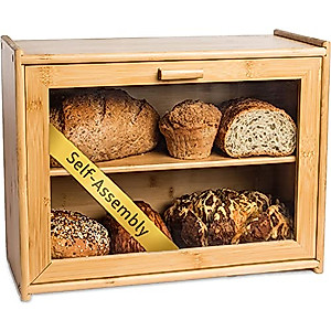 Laura's Green Kitchen Large Bread Box - Wood Bread Box with Clear Front Window - Farmhouse Style Bread Bin for Kitchen Counter - Double Layer Bread Storage Bin Holds 2 Loaves - Self-Assembly