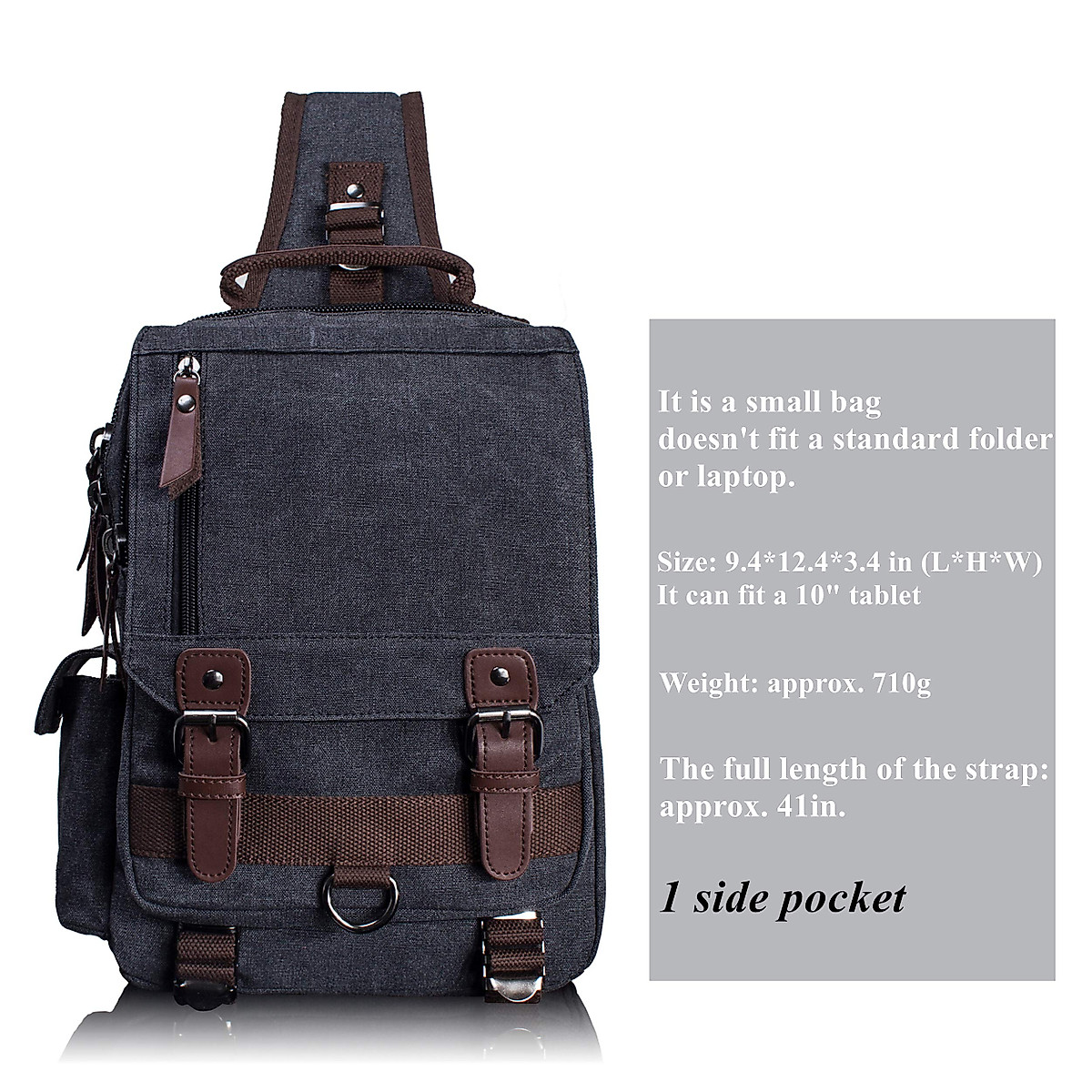 Leaper Retro Crossbody Bag Sling Bag Canvas Messenger Bag for Men Women Shoulder Bag Crossbody Handbags Satchel Black, M