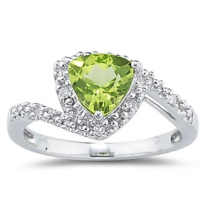 Studs Galore 0.06 Cts Diamond & 2.60 Cts Peridot Ring in 14 K White Gold-7.0