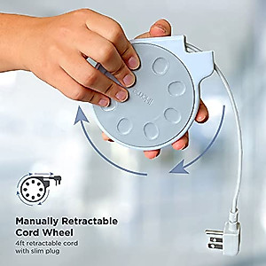 iHome Retractable Charger: Fast Charge Travel Power Strip with 3 USB Ports, 2 AC Outlets and 4 ft Manually Retractable Compact Extension Cord, White