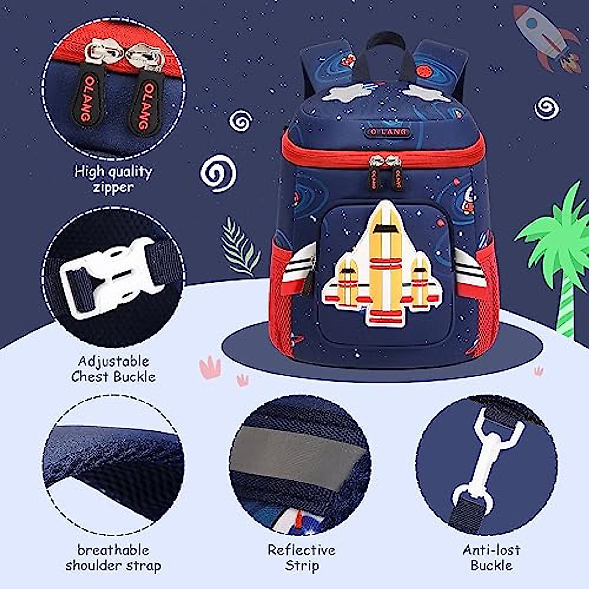 MUSEVOS Toddler Backpack, Neoprene Kids Backpack for Boys Girls,Airplane