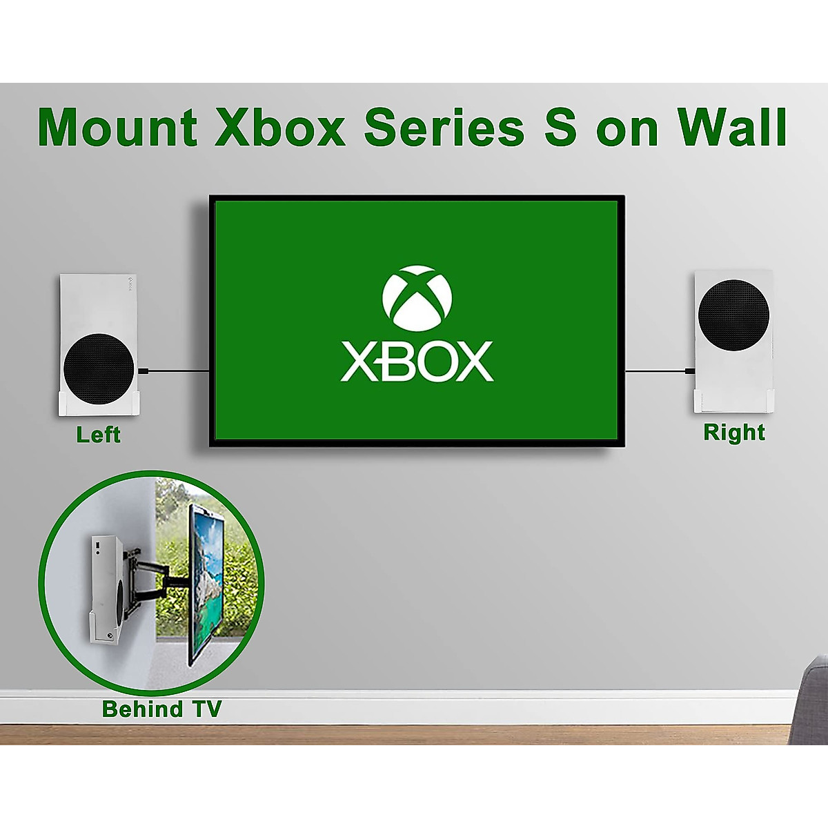 Wall Mount for Xbox Series S (Mount The Console & Accessories on Wall Near or Behind TV Left/Right), Wall Shelf Bracket Kit for XSS System