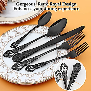 Retro Royal 20 Pieces Stainless Steel Silverware Set,Anti-rust Flatware Cutlery Set for 4,Luxury Kitchen Utensil Tableware Set Include Fork Spoon Knife,Mirror Polished Dishwasher Safe,Black