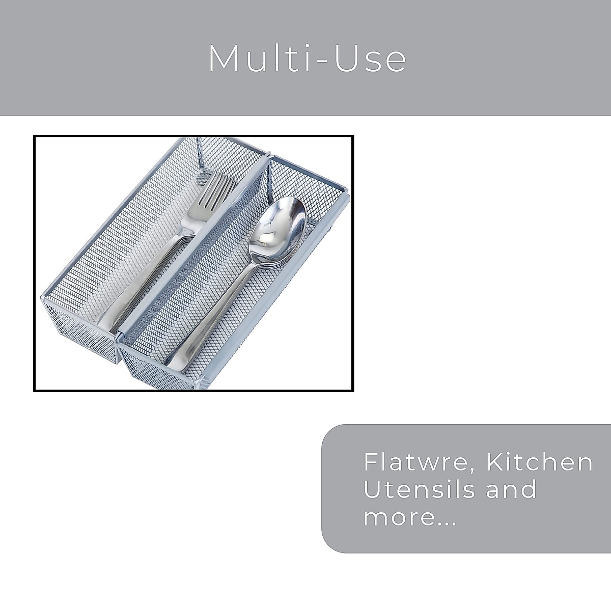 Smart Design Drawer Organizer - Set of 6 - Steel Metal Mesh - 9 x 3 Inch - Interlocking Arm Connection - Utensils, Flatware, Organization - Kitchen - Silver