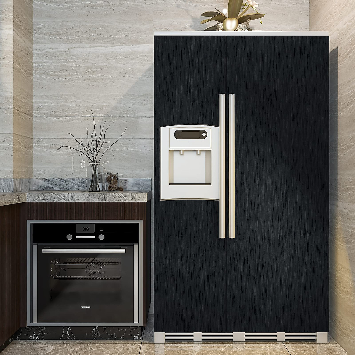 CRE8TIVE Brushed Black Stainless Steel Contact Paper for Appliances 24"x118" Black Peel and Stick Wallpaper Metallic Heat Resistant Waterproof Self Adhesive Vinyl for Kitchen Dishwasher Fridge Cabinet