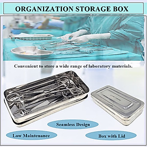 Stainless Steel Instrument Box with Lid Tray Organizer For Storage and Sterilization Surgical Lab Instrument Supplies Cleaning Tools - 7Lx3Wx1.25H