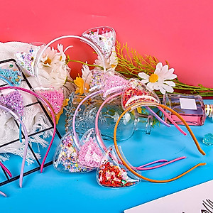 ZIRICHER Cat Ears Headband For Girls, Transparent Quicksand Sequin Cat Headband Cute Hairband For Girls Kitty Ears Party Hair Accessories For Kids Gift