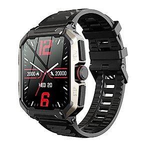 anyloop Military Smart Watches for Men, 1.85" HD Display 400mAh Rugged Smartwatch with Bluetooth Call Tactical IP68 Waterproof Outdoor Fitness Tracker with Heart Rate Monitor for iOS Android Phone