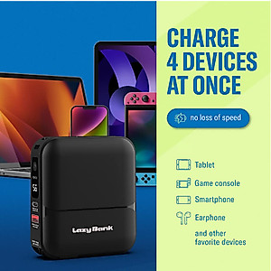 Lazy Pro New 2022 Fast Charger and Plug in Portable Charger 15000mAh | Smart Led Display Fast Charging Built-in Cables Power Bank | 4 Output & 2 Input External Battery Pack Compatible