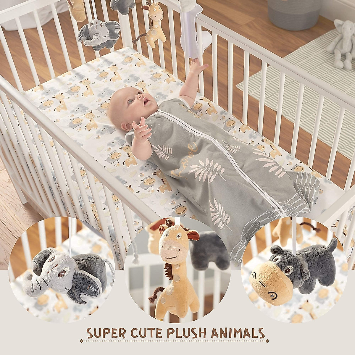 OBERLUX Crib Bedding Set + Baby Play Mat + Musical Crib Mobile - Baby Nursery Room Bundle Set