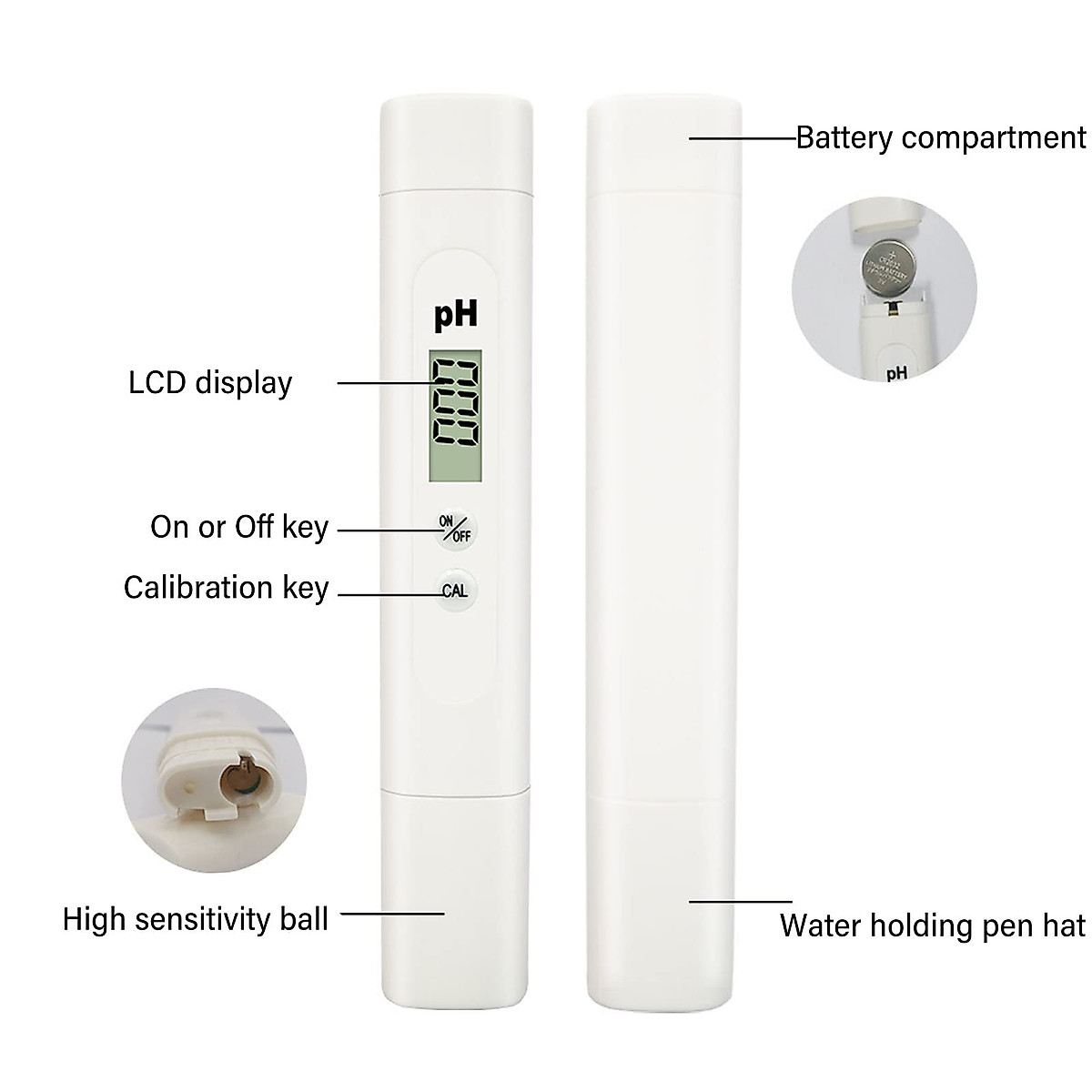 PH Meter, Sensitive Water PH Tester ABS High Accuracy Lightweight for Aquaculture