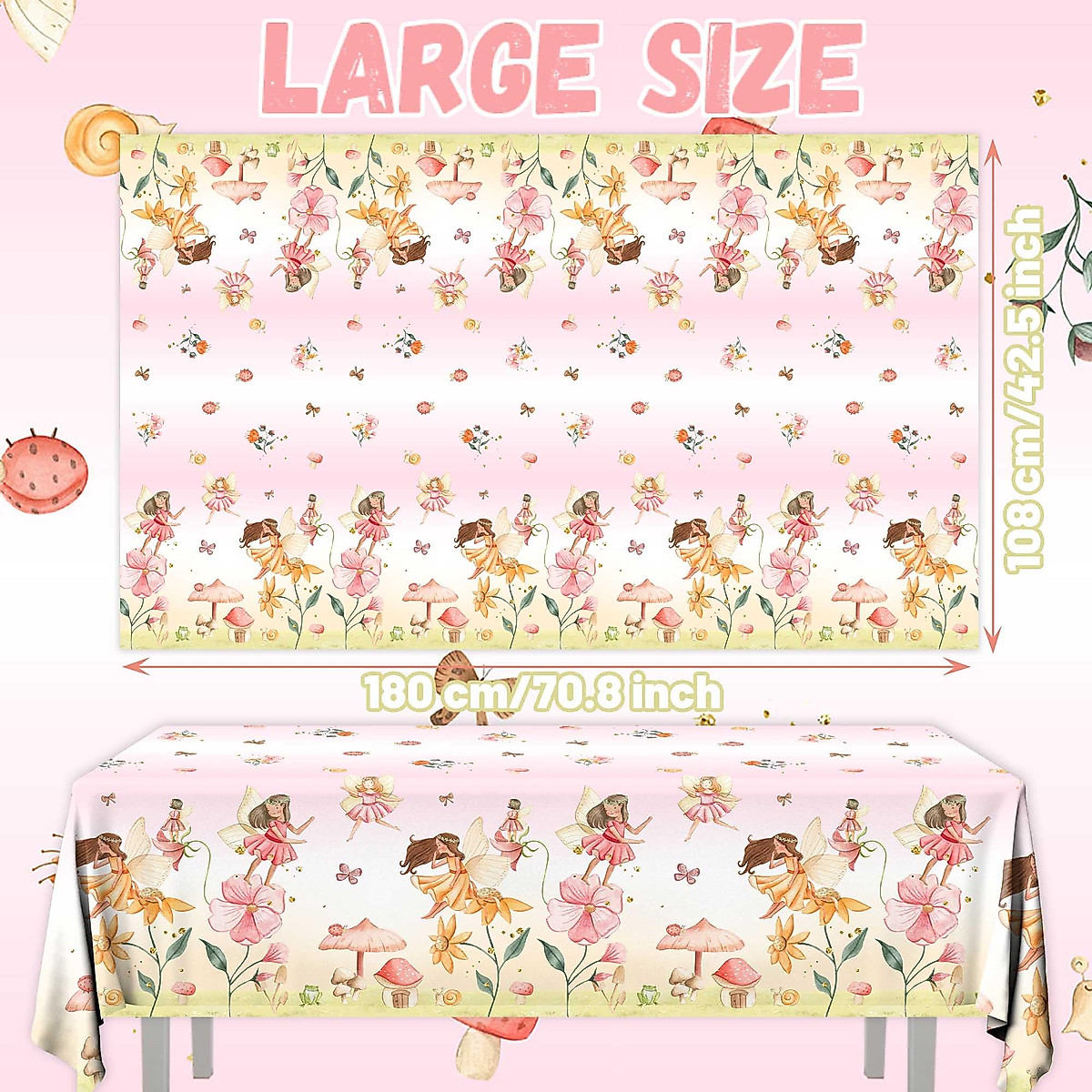 3pcs Fairy Party Tablecloth Decorations Fairy Birthday Party Supplies Table Cover Floral Flower Fairies Enchanted Wonderland Forest Garden Disposable Plastic Table cloth Baby Shower Favors for Girl