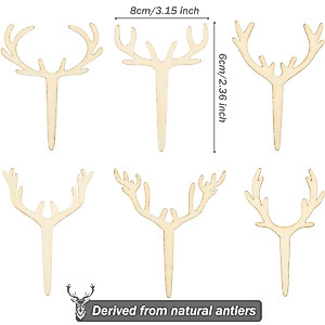 30 Pieces Antler Cupcake Toppers Wooden Reindeer Cake Topper Christmas Deer Cake Picks for Baby Shower Wedding Hunting Rustic Birthday Party Favors, 6 Styles