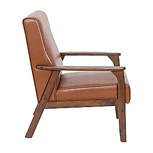 Flash Furniture Langston Commercial Mid Century Modern Chair - Cognac LeatherSoft Upholstery - Walnut Finish Wooden Frame and Arms - Extra Supportive Sinuous Springs