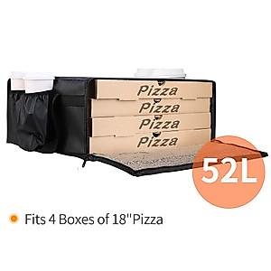 Bodaon Insulated Pizza Delivery Bag with 4 Cup Holder, 20"x20"x8" Pizza Bags for Delivery, Pizza Pack, Pizza Warmer Bags for Carry Hot Food Delivery, Insulated Grocery Bags (Black, 1-Pack)