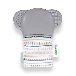 Ingenuity Teething Mitt & Rattle for Baby, BPA-Free Silicone, Gentle Rattle Sound, Adjustable Strap, Elephant, Unisex - Van