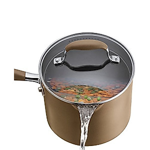 Anolon Advanced Bronze Hard-Anodized Nonstick 3-Quart Covered Straining Saucepan with Pour Spouts
