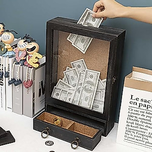 Qiannhee Shadow Box Frame 11x16 Large Shadow Box with Drawers and Removable Shelves, Display Case for Dried Flower Picture Frames Wood Memory Box, Deep Shadow Box for Pins (Carbonized Black)