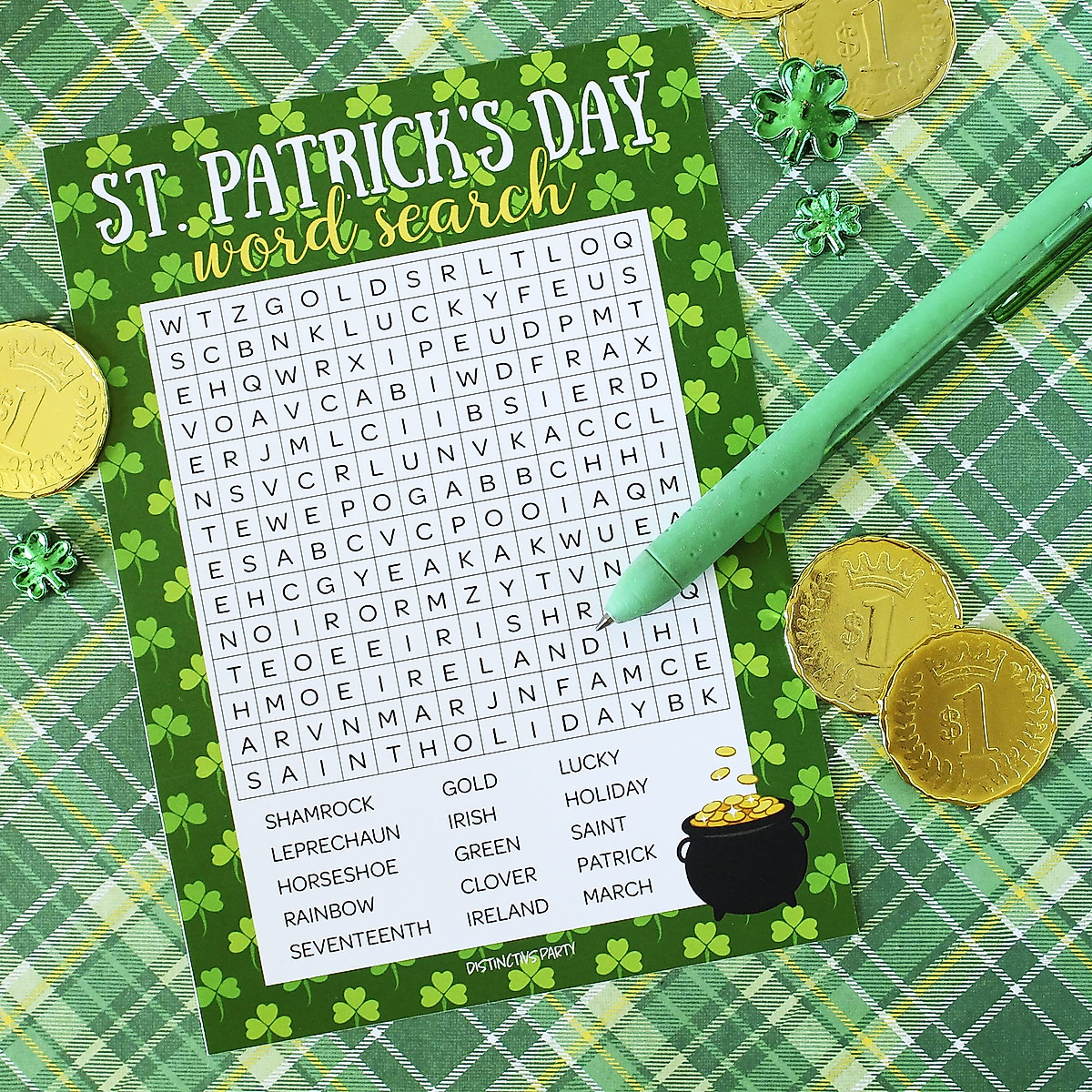 DISTINCTIVS St. Patrick's Day Word Search Party Game – 25 Player Cards, Classroom Party Activity, Fun Game for Kids, Educational St Patricks Day Game