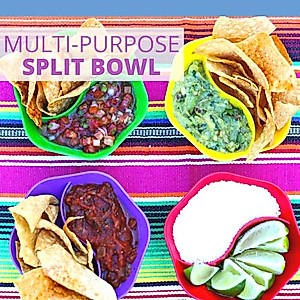 Jarratt Industries Double Dipper Snack and Serving Bowls, Divided Bowls Perfect for Chips, Dips, Snacks, Salad, Nuts, Pistachios, Cereal, Microwave and Dishwasher Safe, Set of 4