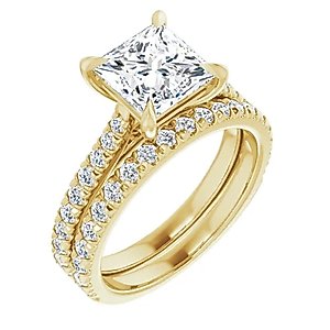 Solitaire Moissanite Engagement Ring Set, 2 CT Princess Cut Moissanite Diamond Bridal Wedding Ring Set for Women, Birthday Gift for Wife, VVS1 Colorless, 10K 14K 18K Solid Gold, 925 Silver