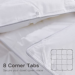 Alanzimo Luxurious 50% White Goose Down Comforter Duvet Inserts Queen Size All Season - Medium Warmth Ultra Soft 750 Fill Power White Bedding Comforter with 8 Tabs - 90x90 Pinch Pleat Design