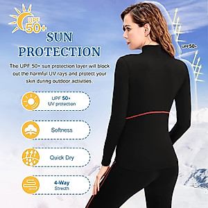 Tesuwel Ski Base Layer Women Cold Weather Long Sleeve Thermal Shirt Women Snowboard Underlayer for Hiking Running Thermal Underwear Top Women Half Zip Athletic Shirts Moisture Wicking 02513 Orange L